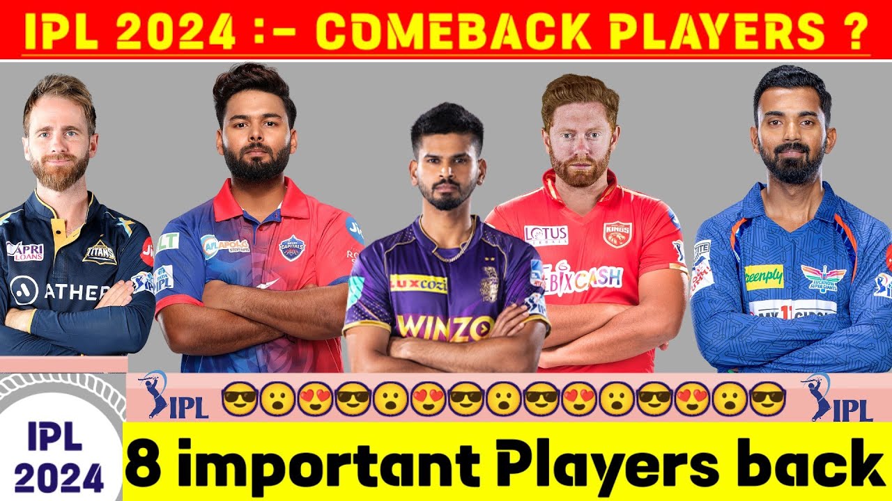 IPL 2024 :- COMEBACK PLAYERS ? 8 IMPORTANT PLAYERS BACK IN IPL 2024 ...