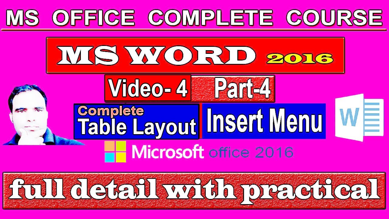 Ms Word 2016 Table Layout Tab Full Details in Hindi | video- 4 | part ...