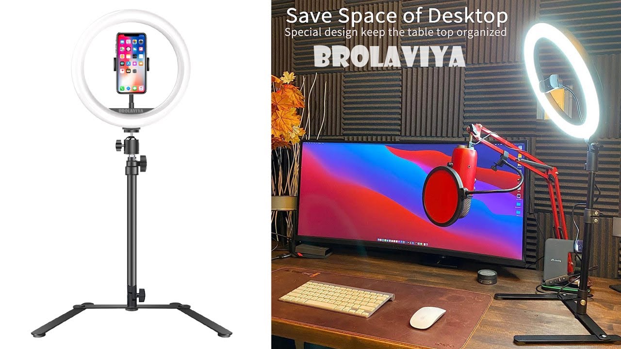 BROLAVIYA Overhead Video Mobile Stand with 10 Inch Ring Light - YouTube