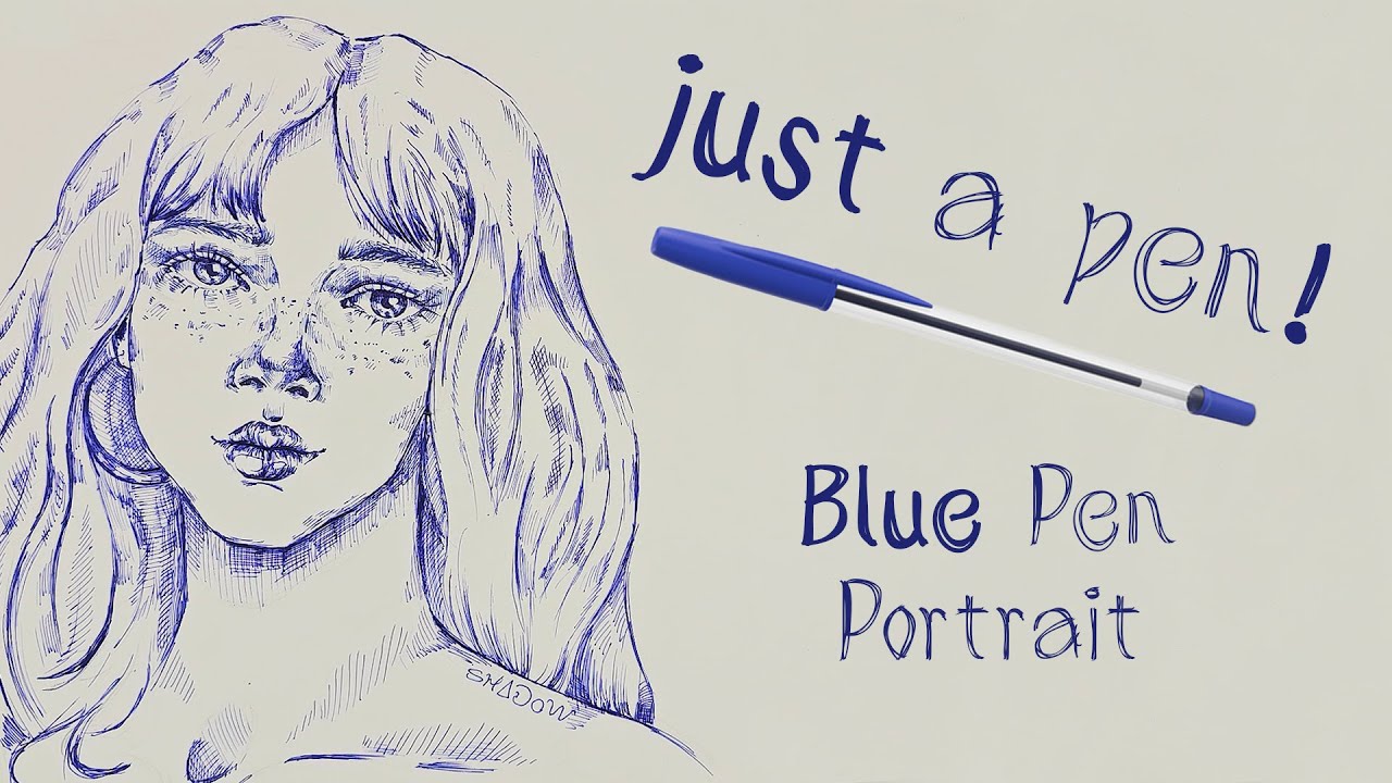 How to Draw a Face with Blue Ink Pen | Realistic Pen Drawing Tutorial ...