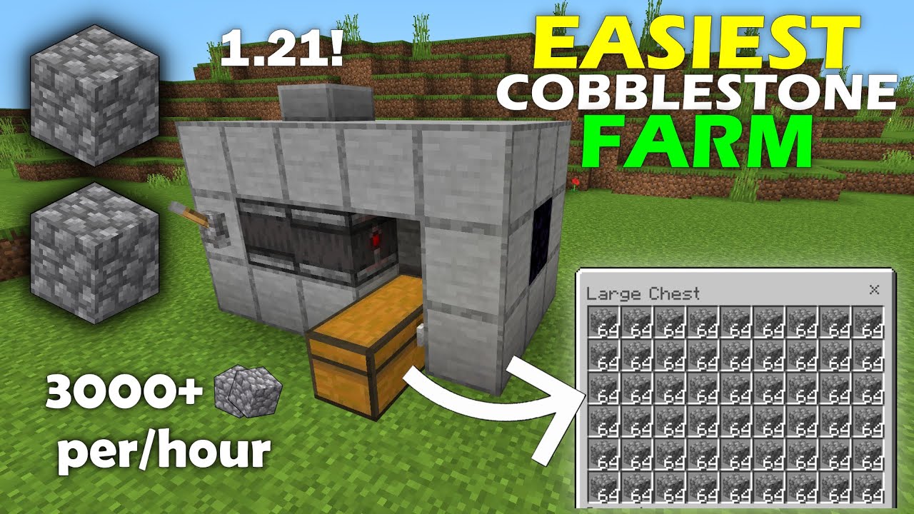 Easiest Cobblestone farm Tutorial 1.21+ Minecraft - 3000+ per/hour ...