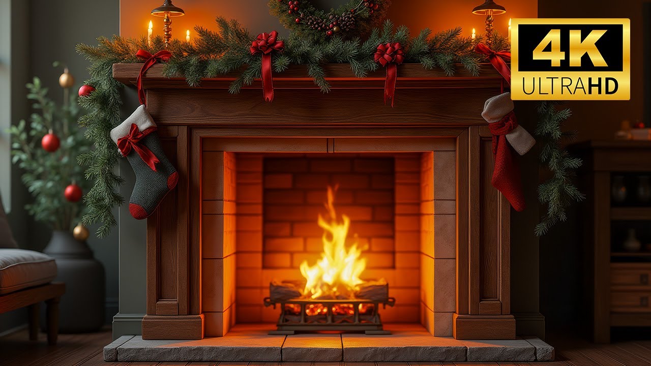 🎄 4K Christmas Fireplace 🔥 Gentle Crackling Sounds to Help You Fall ...