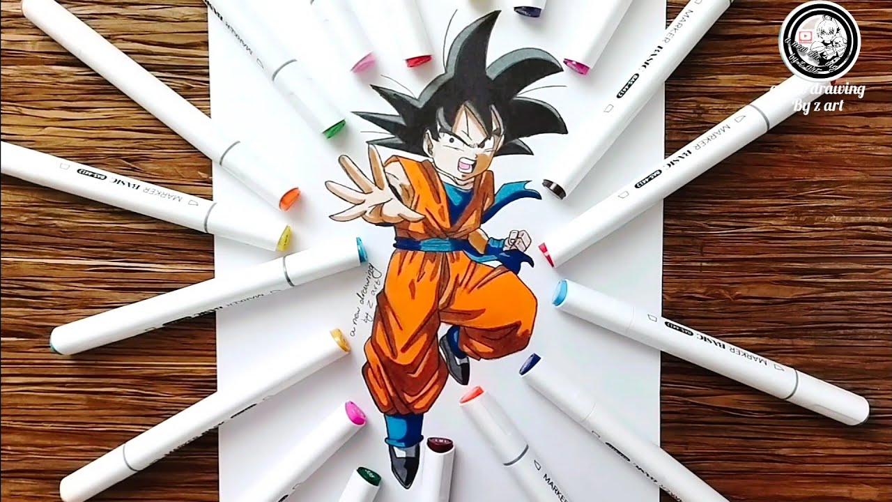 how to draw goten with colour | how to draw goten art simple | step by ...