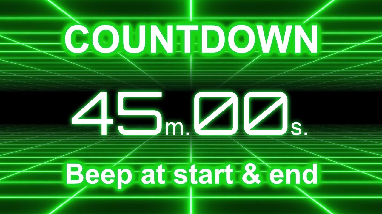 45-Minute Countdown Timer | Start/End Beeps | Neon Green Grid | 4K ...