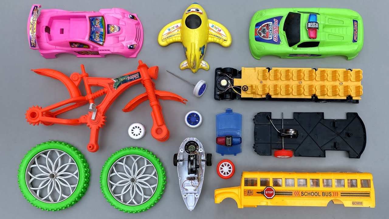 Adding Parts Of Detached Toy Vehicles | Police Car, Bicycle, Airplane ...