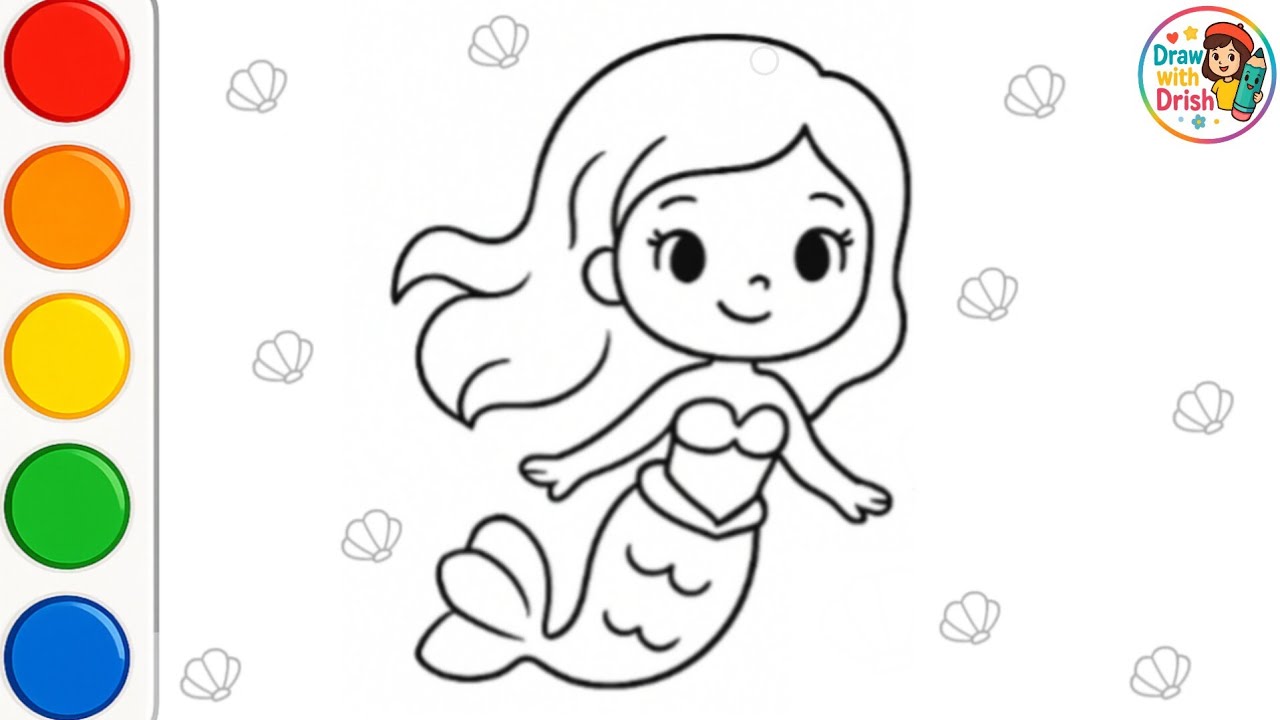 How to draw Cute Mermaid for Kids | Easy Step by Step Mermaid Drawing ...