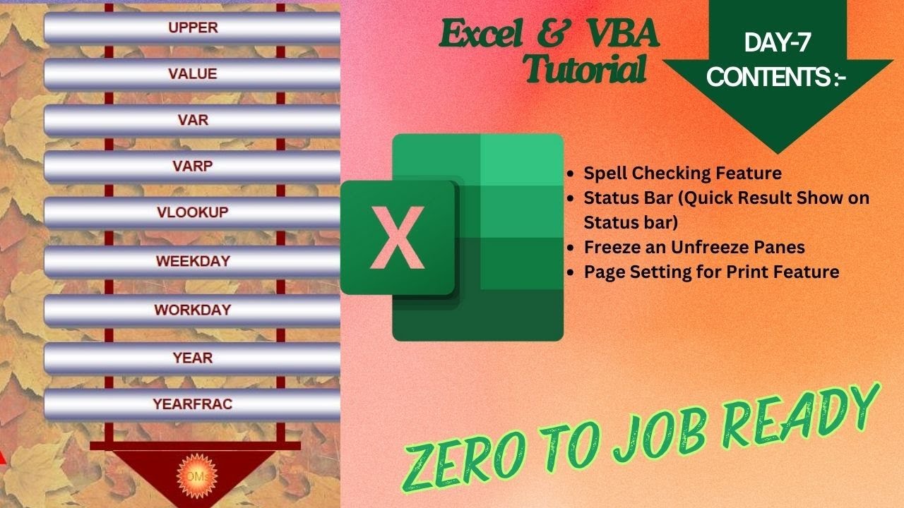 Excel And Vba Tutorial Spell Checking Status Bar Quick View Print 1420