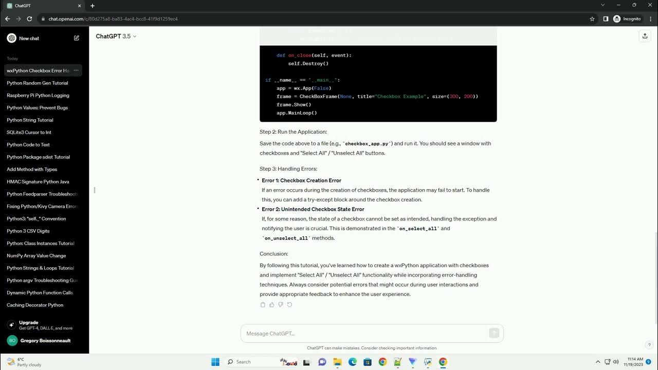 Error in select all unselect all checkboxes code wxpython - YouTube