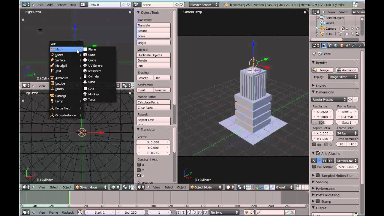 Crear un edificio con figuras básicas mesh en Blender 2.7 y 2.6 - YouTube