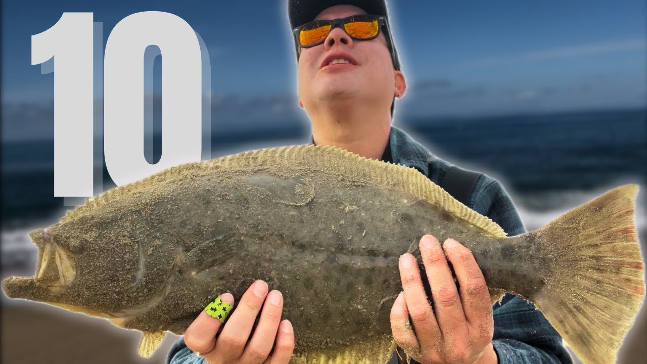How I Caught these 10 HALIBUT from the SURF! Surprise Mouthwatering ...