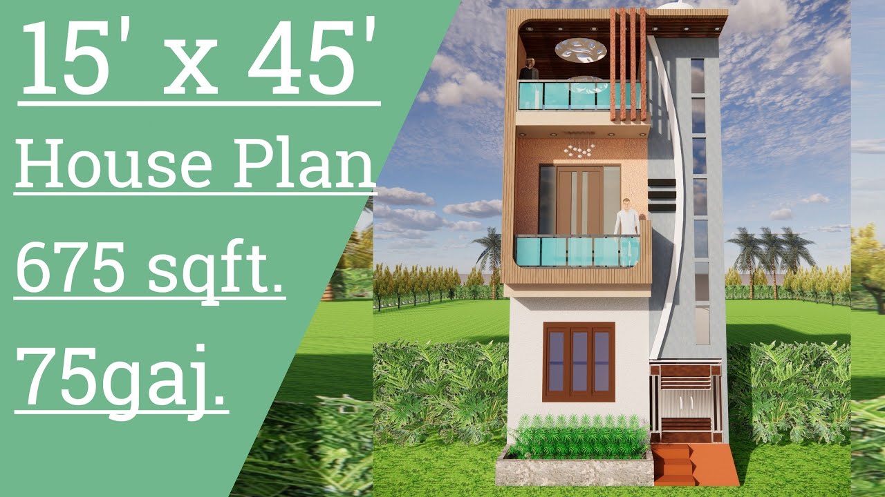 15 X 45 ( 75gaj ) Modern house plan with parking area 675sqft house ...