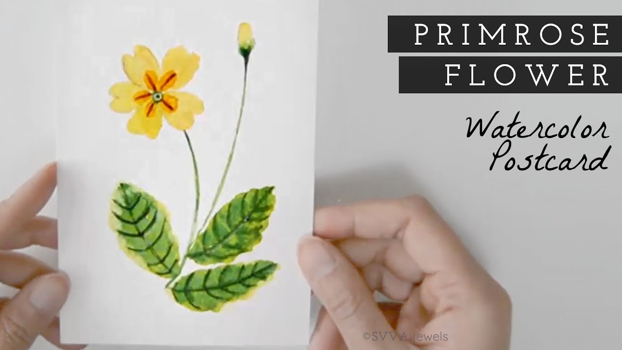 How to Watercolor: Yellow Primrose Flower with Bud & Leaves - Easy ...