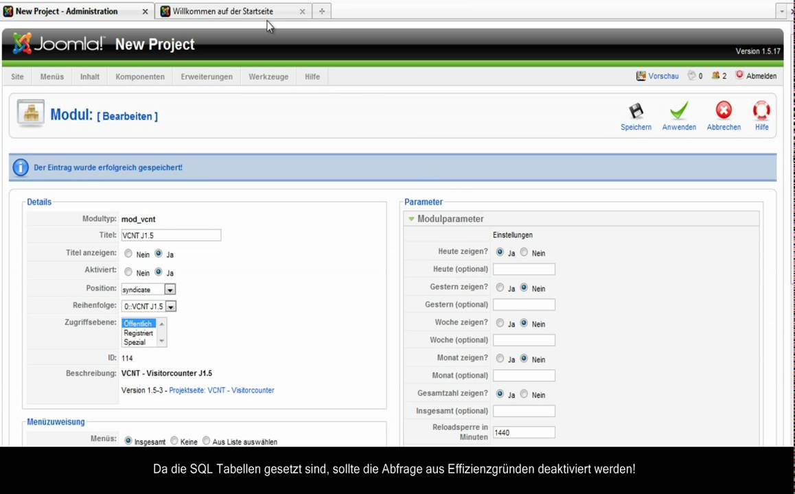 Video Tutorial - Modul VCNT Visitorcounter - Joomla 1.5 - YouTube