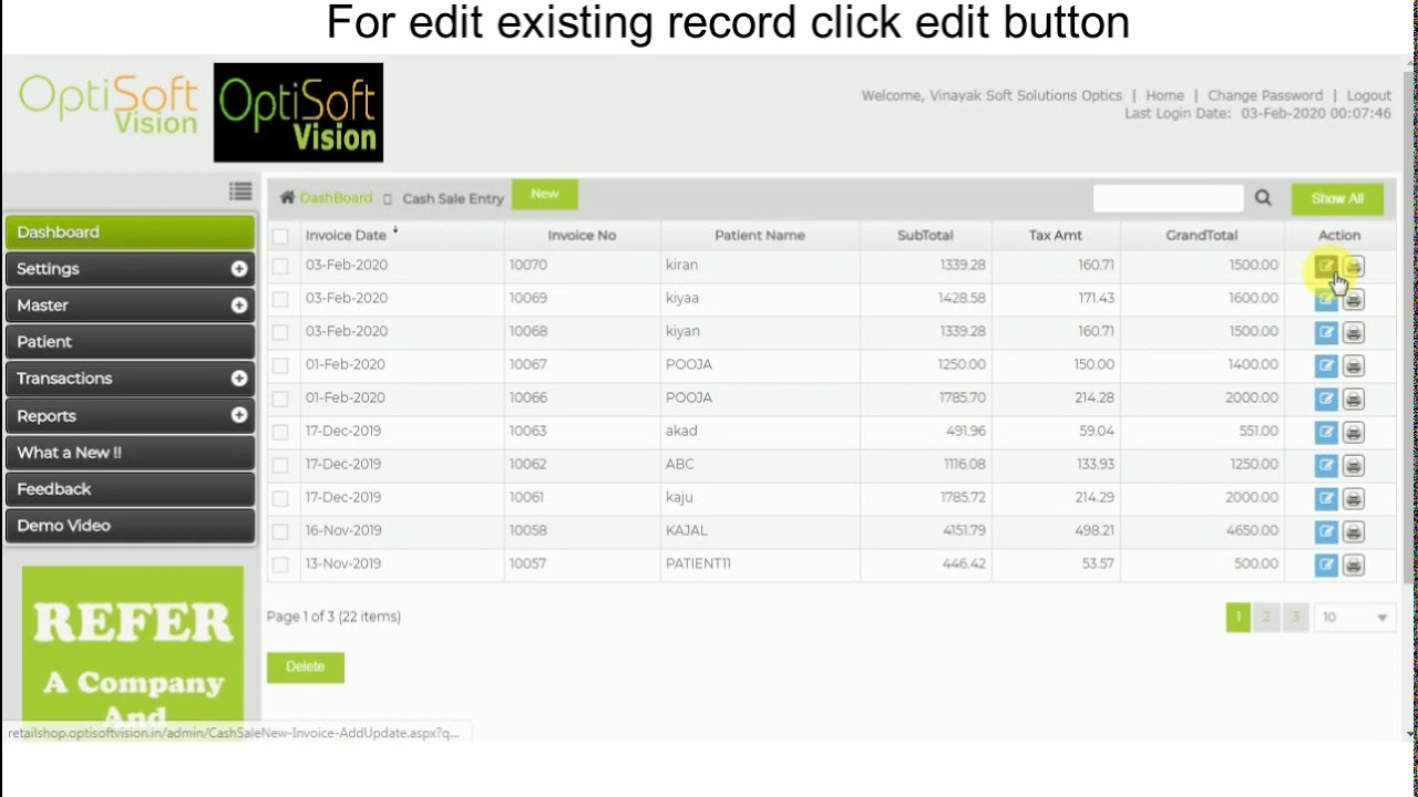 Optical Retail Shop Software - Cash New Invoice (Add / Edit / Delete ...