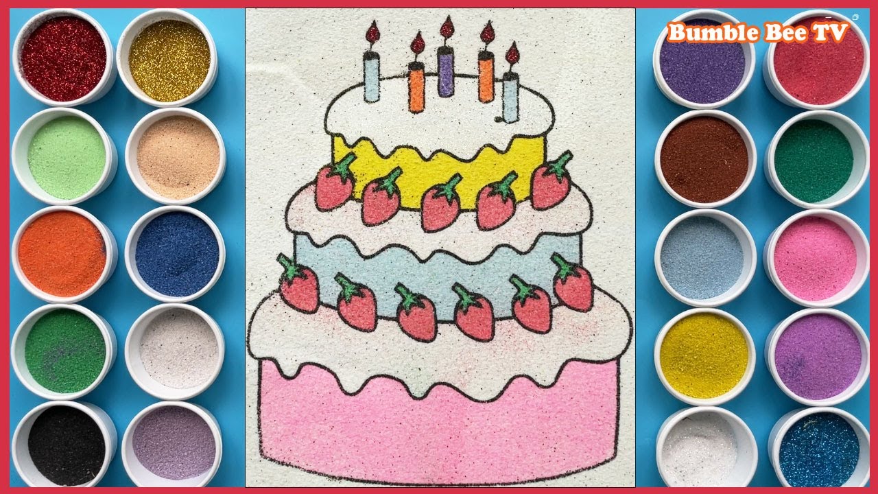 HOW TO DRAW, COLORING BIRTHDAY CAKE SAND PAINTING SO BEAUTIFUL/CAKE ...