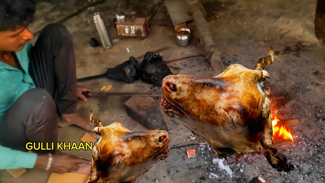 Goat head burning on fire | street food in india, Hyderabad food,gulli ...