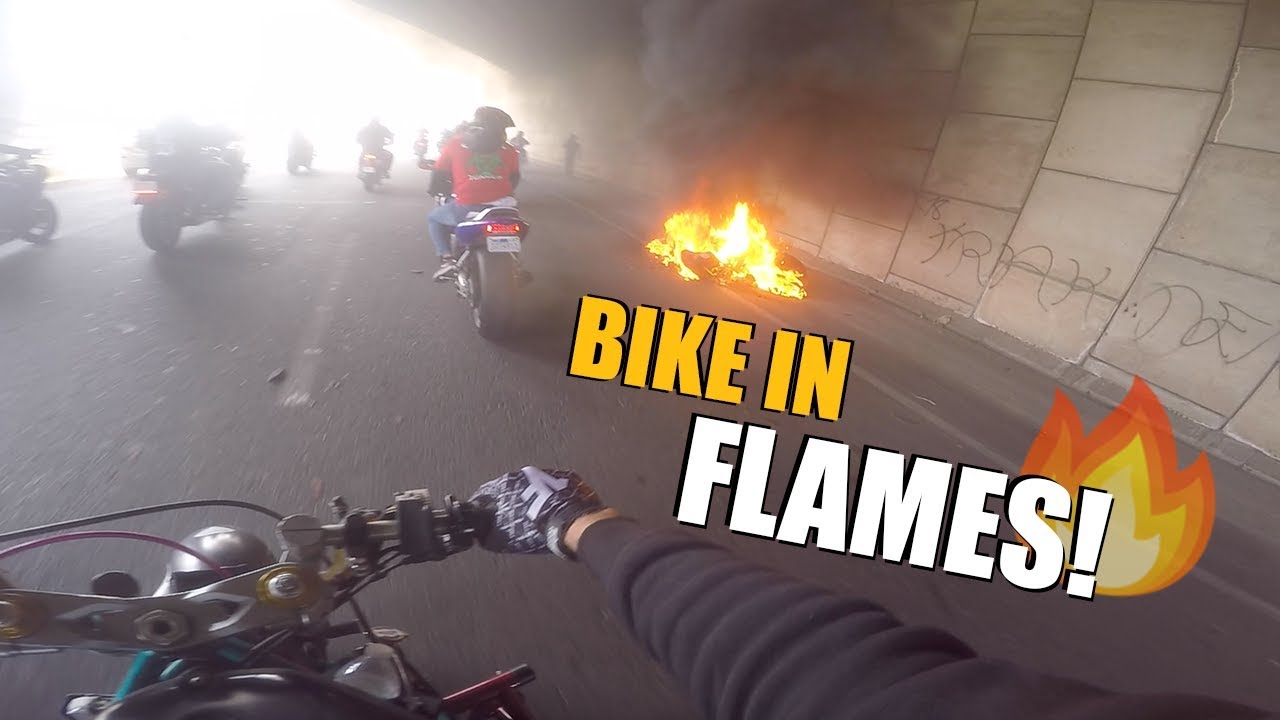 Motorcycle On Fire During Ride! - Side By Side's On The Highway - YouTube