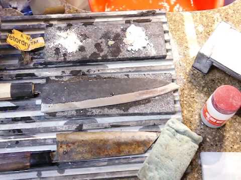 Removing rust on the cooking knife blade - YouTube
