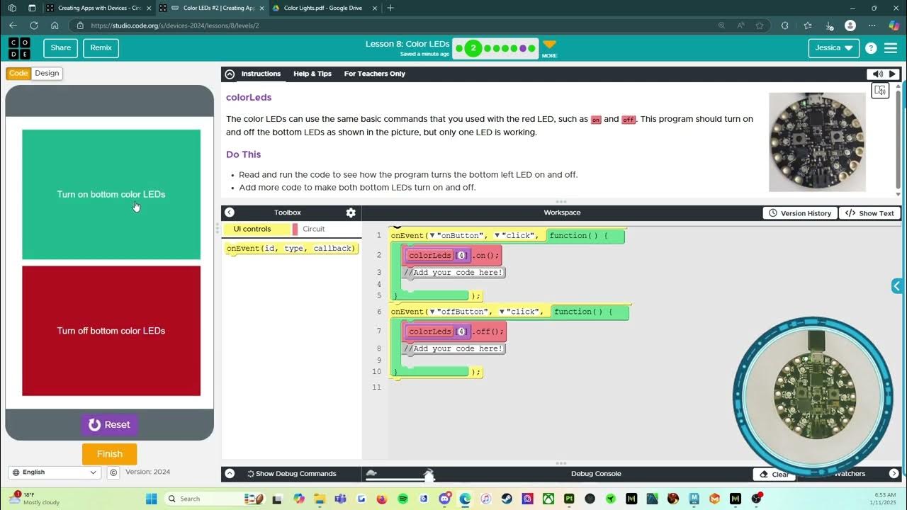 Lesson 8: Color LEDs: Level 2 - Creating Apps with Devices - Circuit Playground - YouTube