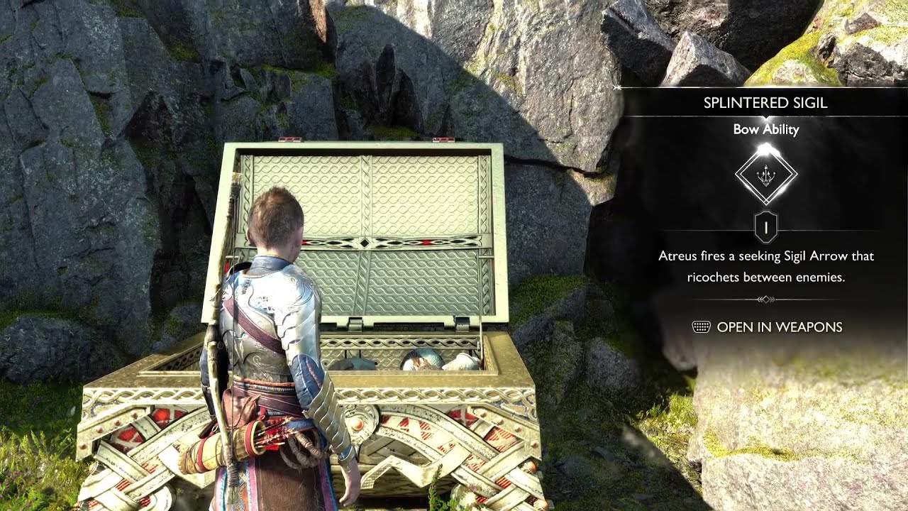 God Of War Ragnarok Splintered Sigil Bow Ability Legendary Chest Plains ...