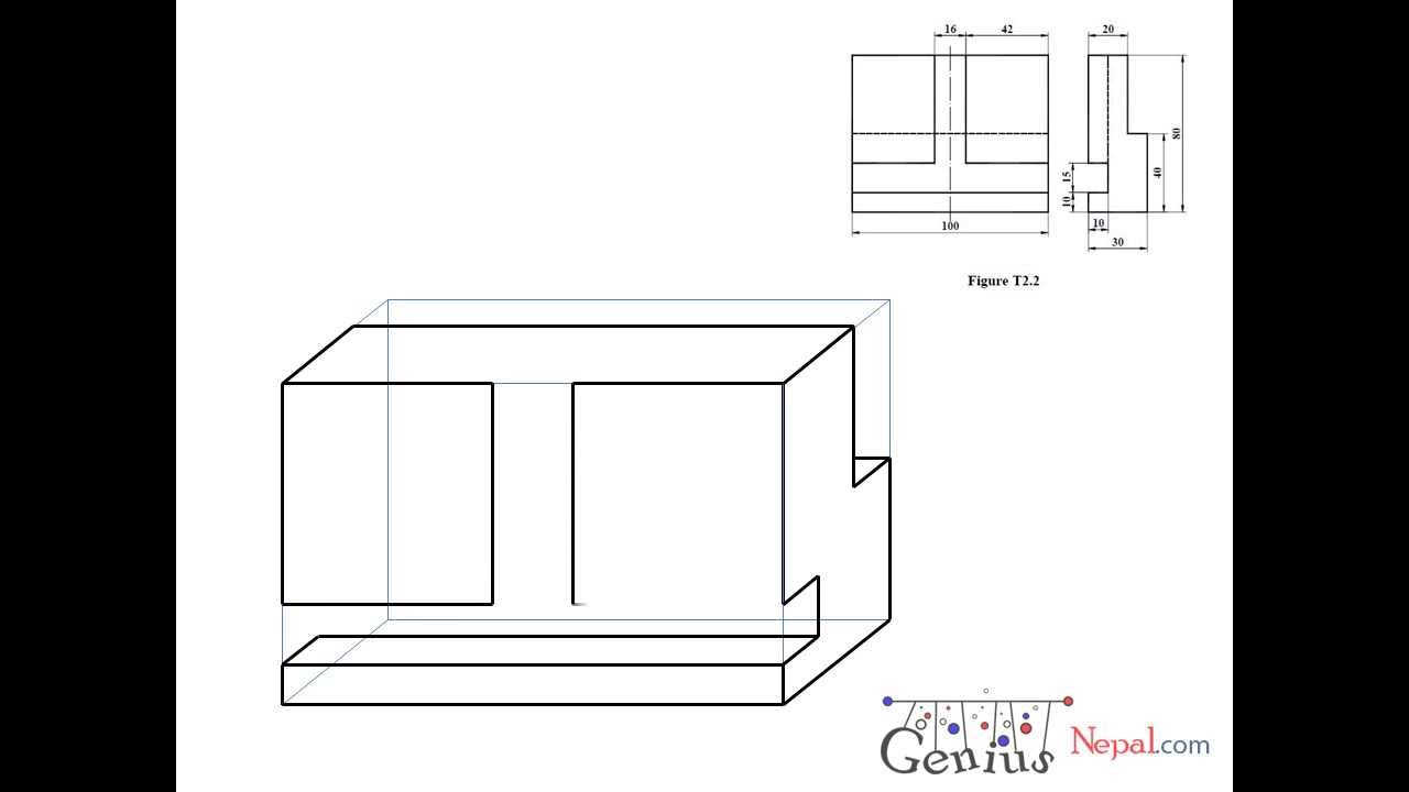 Engineering Drawing Tutorials/Oblique drawing with front and side view ...