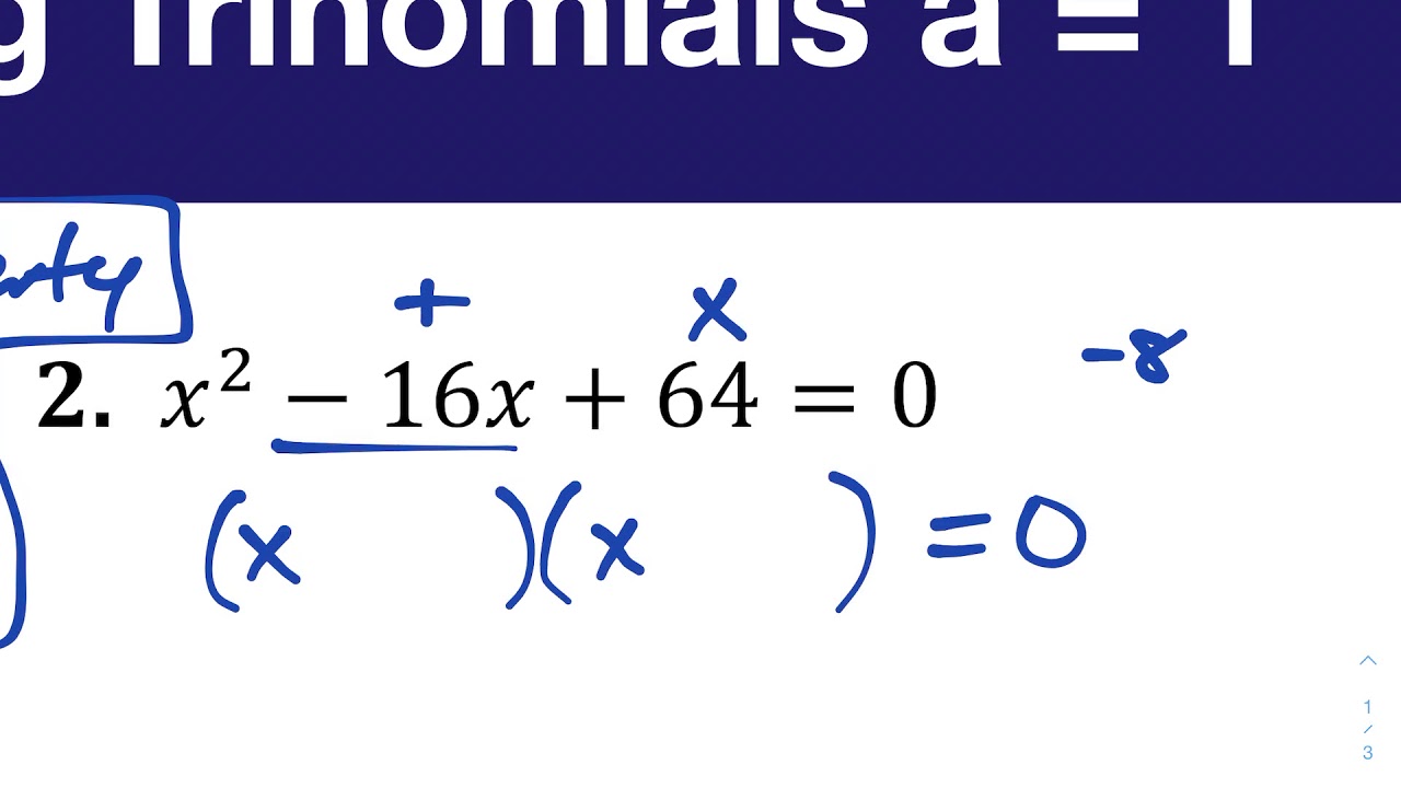 Quadratic Equations Solve By Factoring When A 1 YouTube Quadratic Equations Solve By Factoring When A 1 YouTube