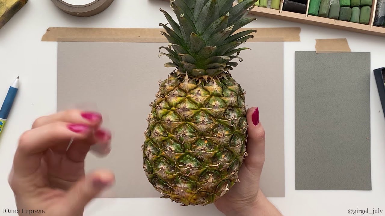 Скетч сухой пастелью Рисуем Ананас Youtube