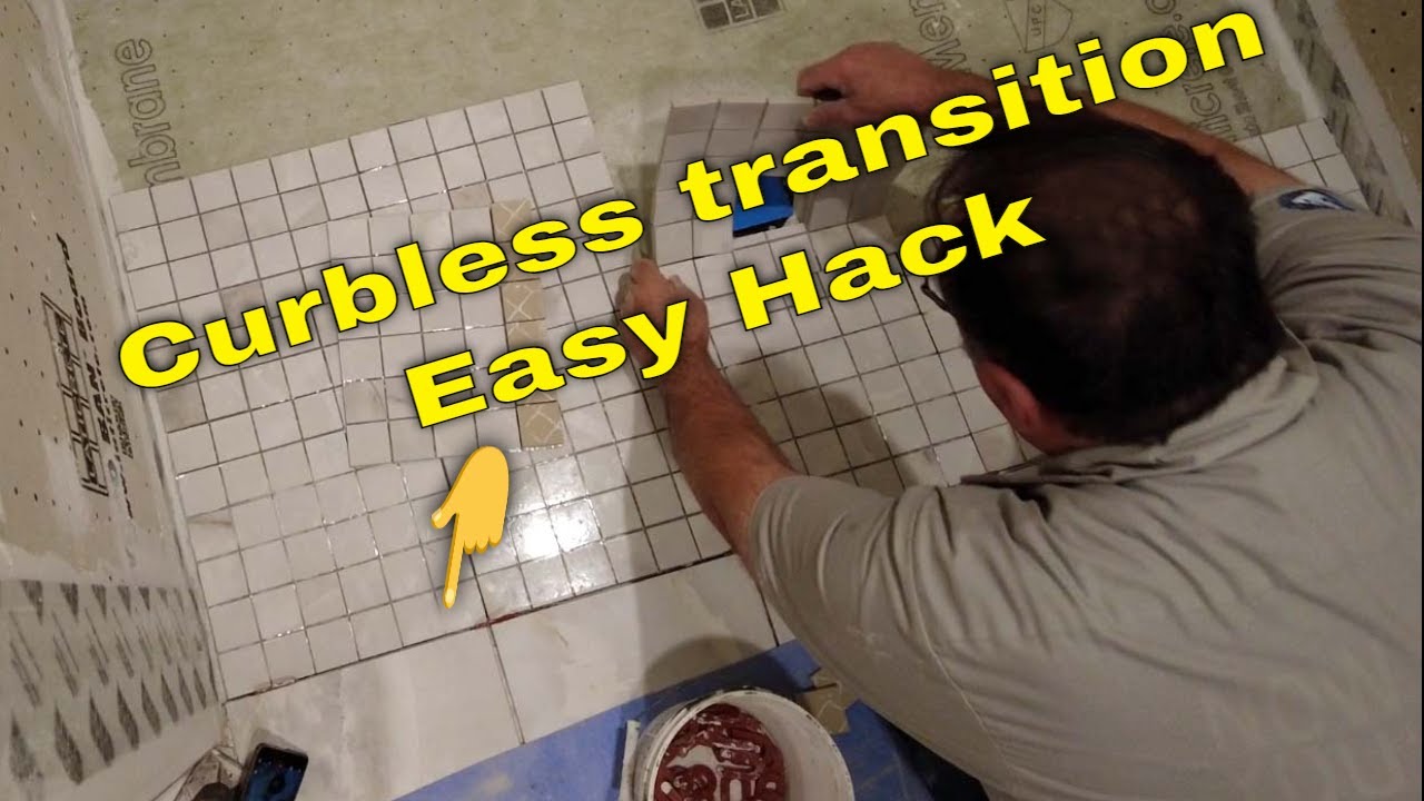 Curbless shower Transition, EASY. Mosaic tile hack. - YouTube