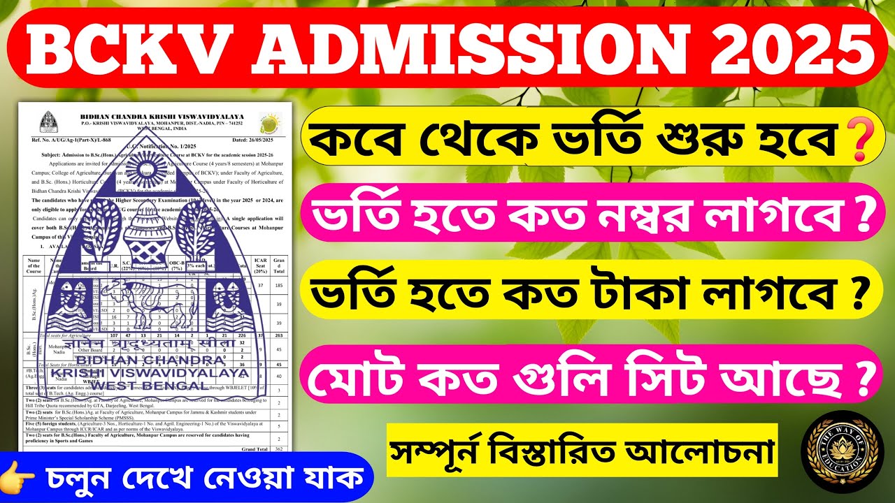 BCKV Admission 2025 | BCKV Admission Date 2025 | BCKV Agriculture ...