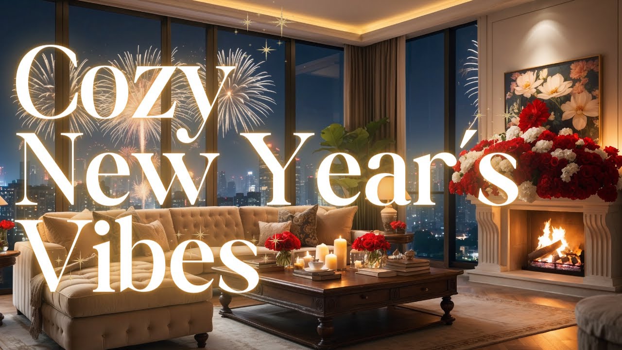 Cozy New Year’s Eve Ambience Fireworks, Fireplace & Jazz Music 🎷 ...