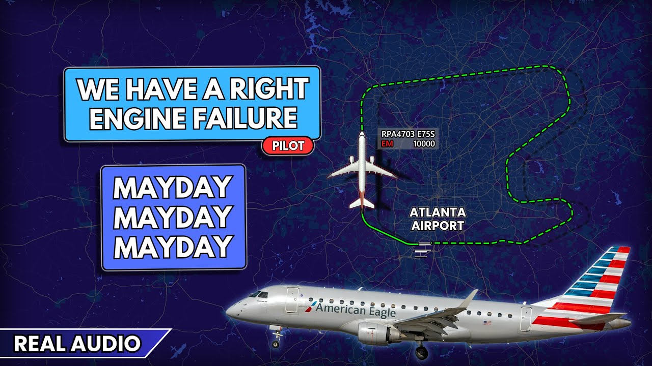 Right engine Failure. Pilot declares MAYDAY and returns to Atlanta ...