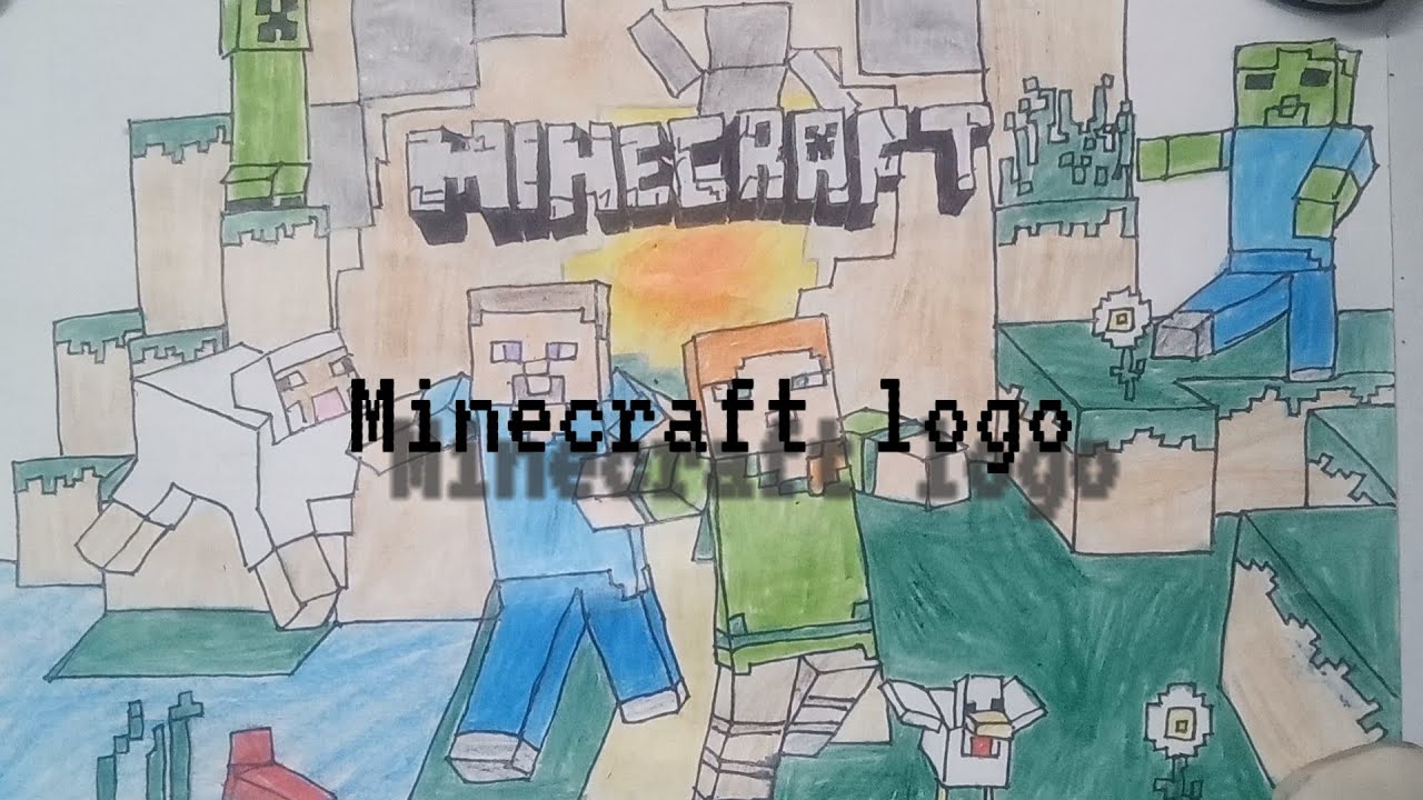 how to draw Minecraft logo - YouTube