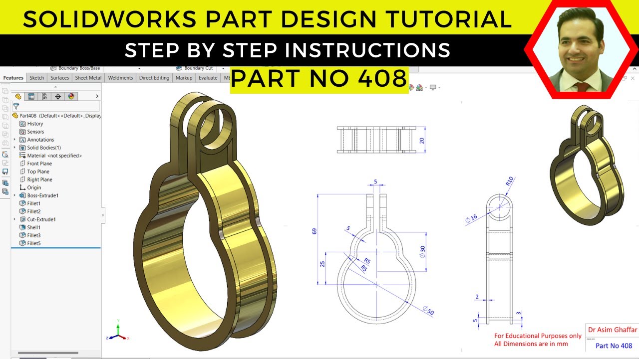 Solidworks Part Design Tutorial Step By Step Modeling Part No 408 Youtube
