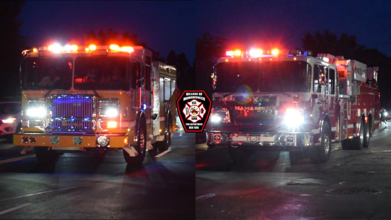 Village of Mamaroneck FD Engine 40 and Tower Ladder 20 respond to an ...