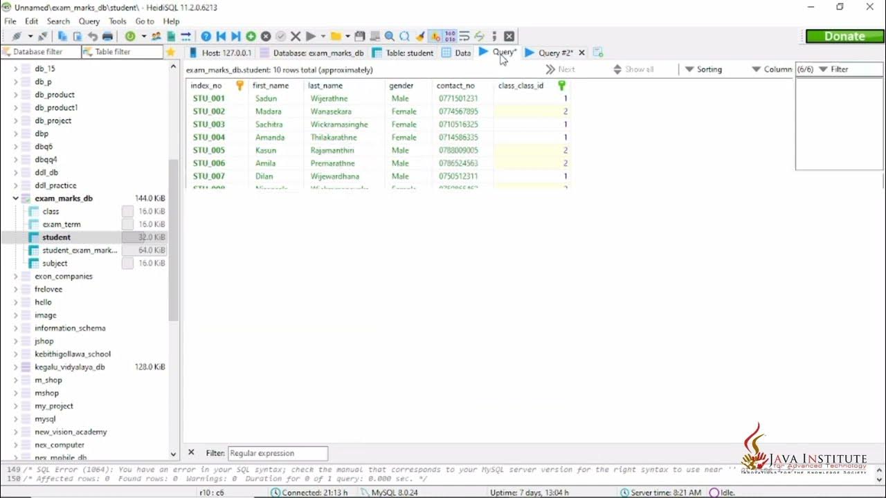Data Base Task 19 |Use Query Statement to Enter, Modify, Delete, Search data|Java Institute ...