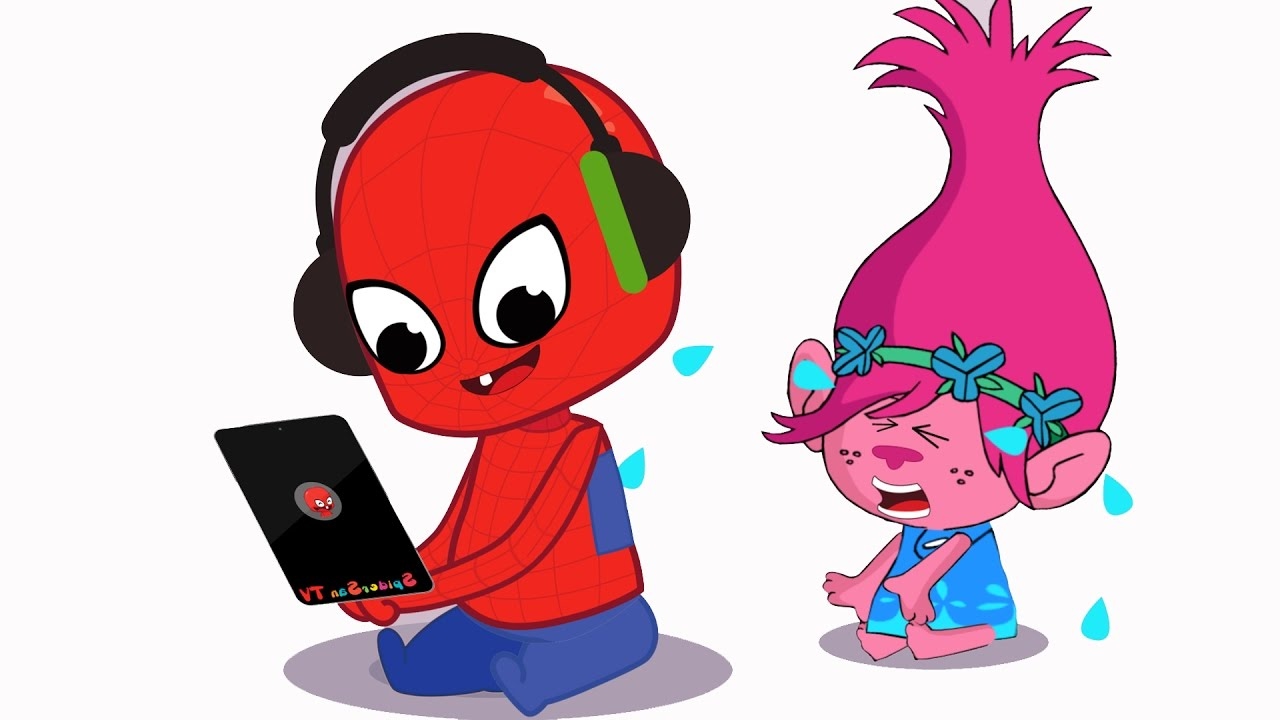 Trolls Poppy Crying when Spiderman Take IPAD Frozen Elsa, Hulk Animated ...