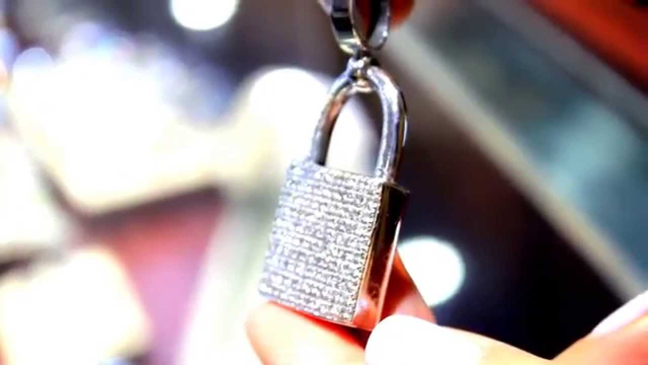 14K White Solid Gold Unisex Diamond Lock Pendant 4.27 Ctw - YouTube