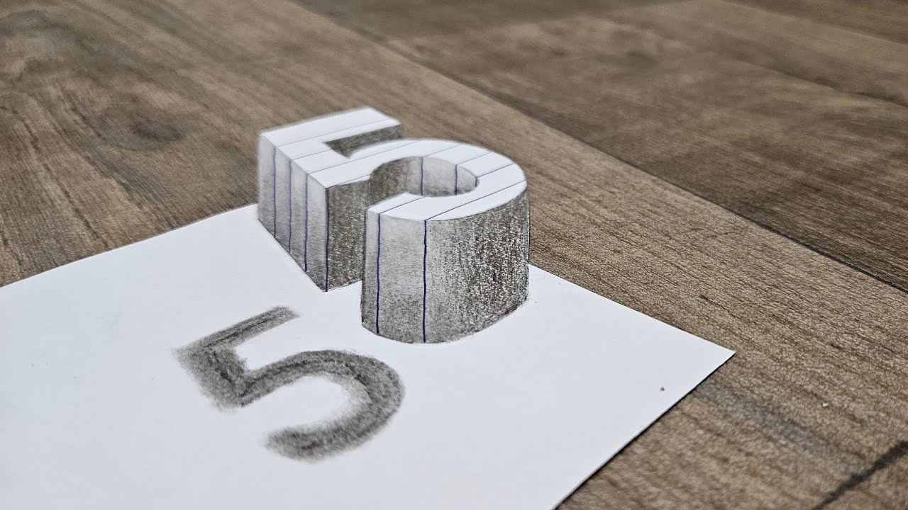 3D art easy on paper pencil shade,number 5 - YouTube