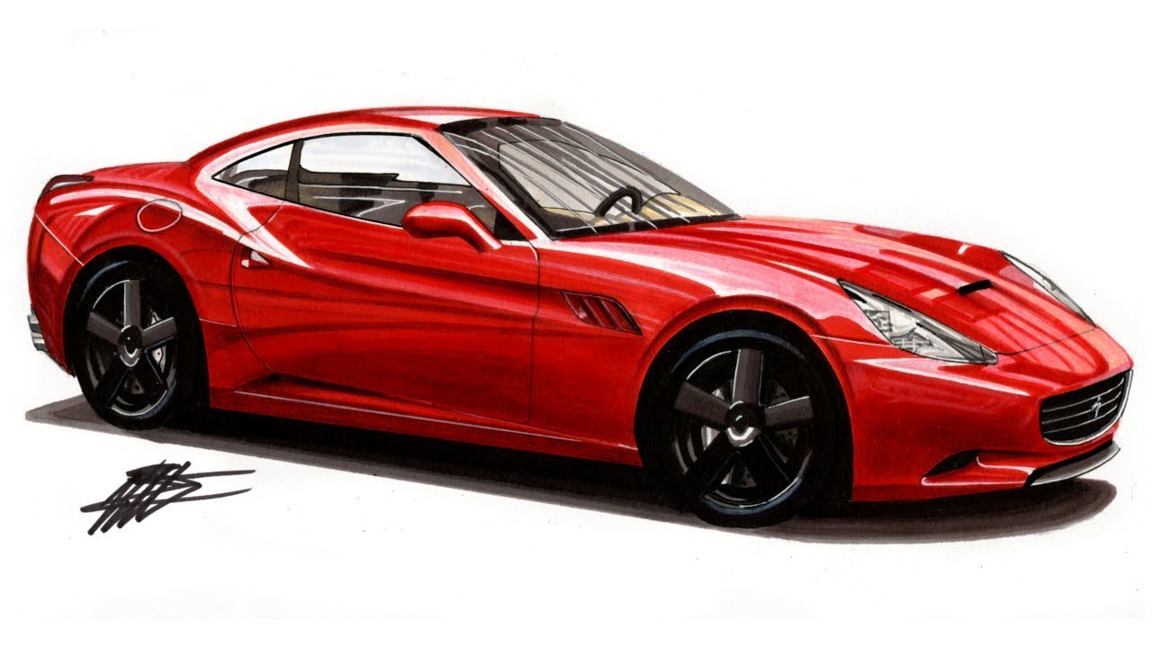 Realistic Car Drawing - Ferrari California - Time Lapse - YouTube