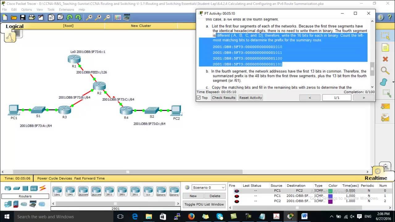 CCNA2-Chapter6-Calculating and Configuring an IPv6 Route Summarization - YouTube