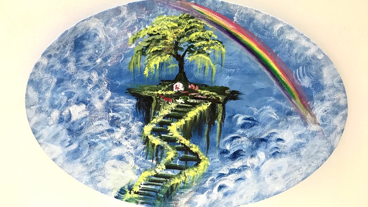 How to Paint Fantasy Tree In Sky with Rainbow 🌈 | Acrylic Painting ...