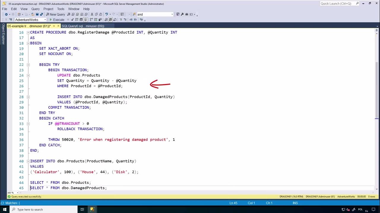 Kurs SQL Server, procedury, triggery, funkcje - Transakcja w procedurze ...