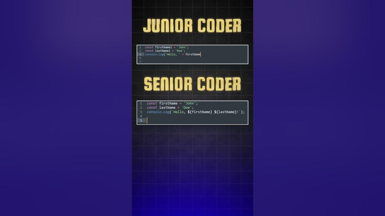 String Concatenation vs. Template Literals Junior vs senior coder - YouTube