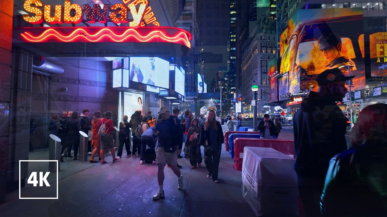 NEW YORK Night Walk: Times Square, Walking Tour - YouTube