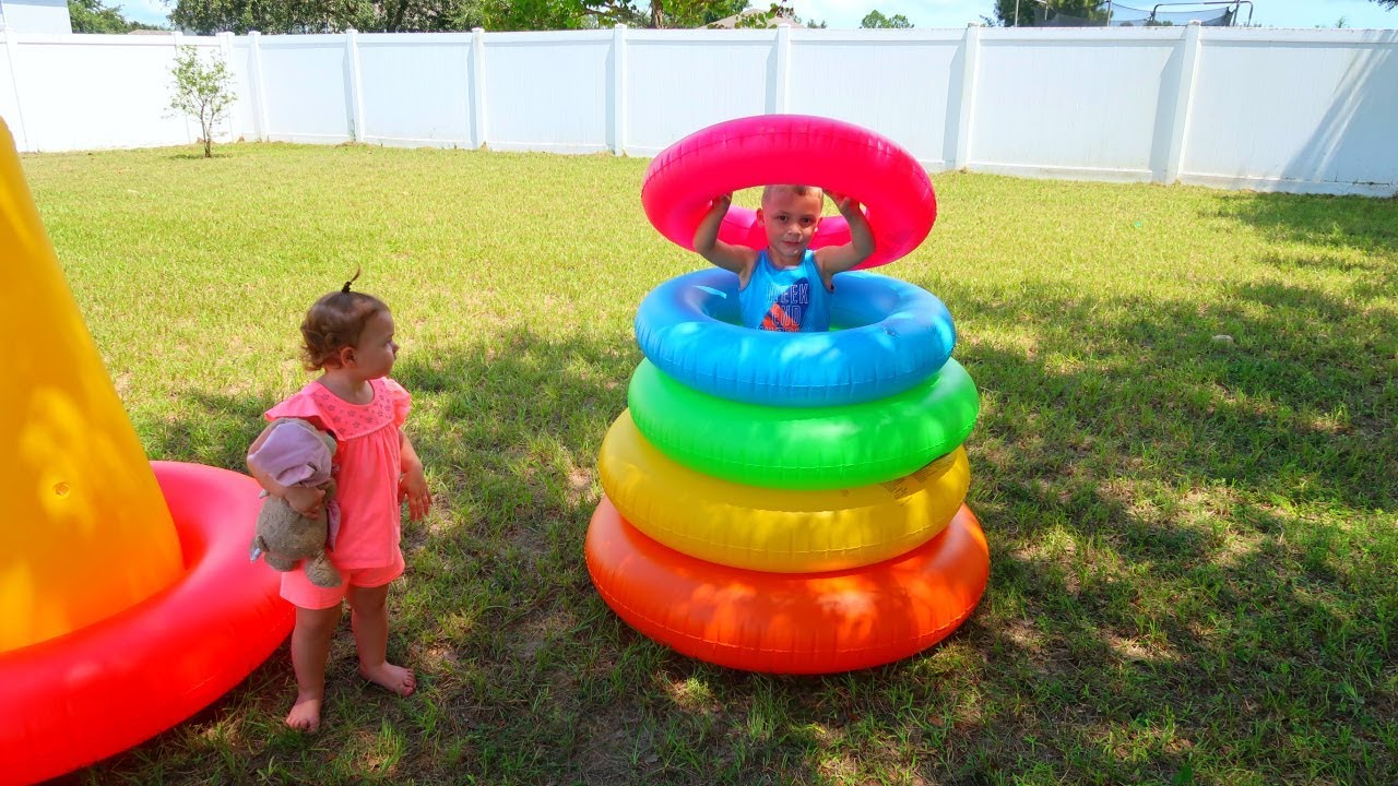 Learn Colors with Giant Ring Toss - YouTube