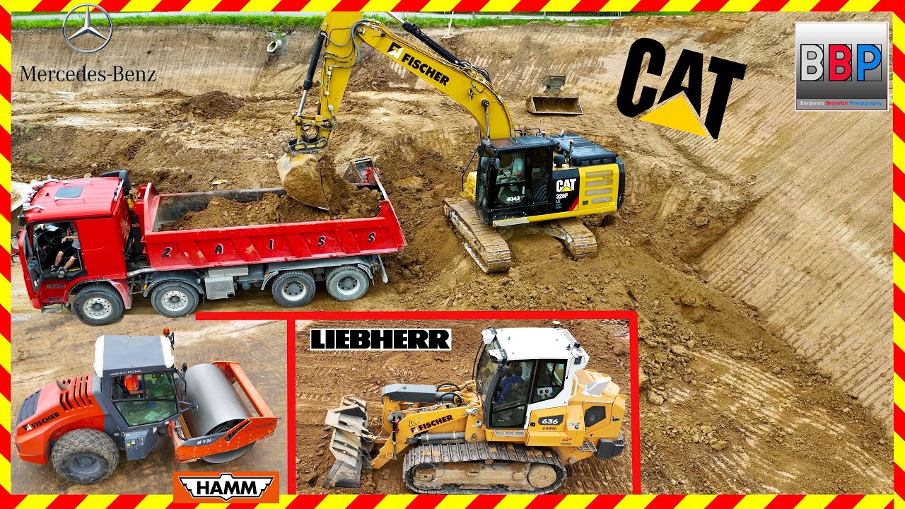 CAT 326F LN, Liebherr LR 636, HAMM H 13i, Mercedes Abrollkipper ...