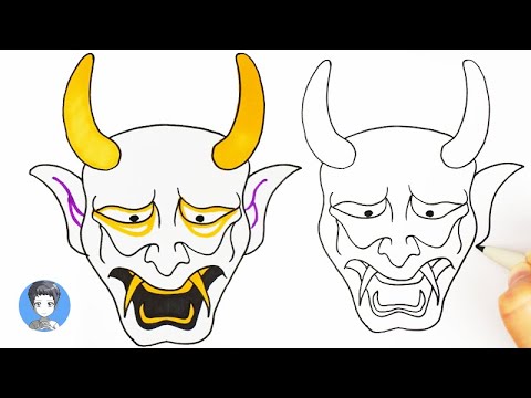 How to draw a noh mercy mask - YouTube