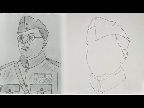 How to draw netaji subhash chandra bose//netaji subhash chandra bose ...