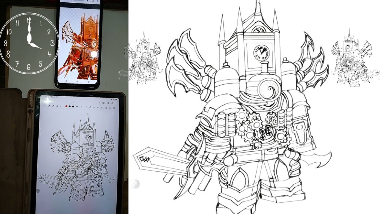 How to draw Titan clock man upgraded วาดง่ายใน โน๊ตโทรศัพท์ - YouTube