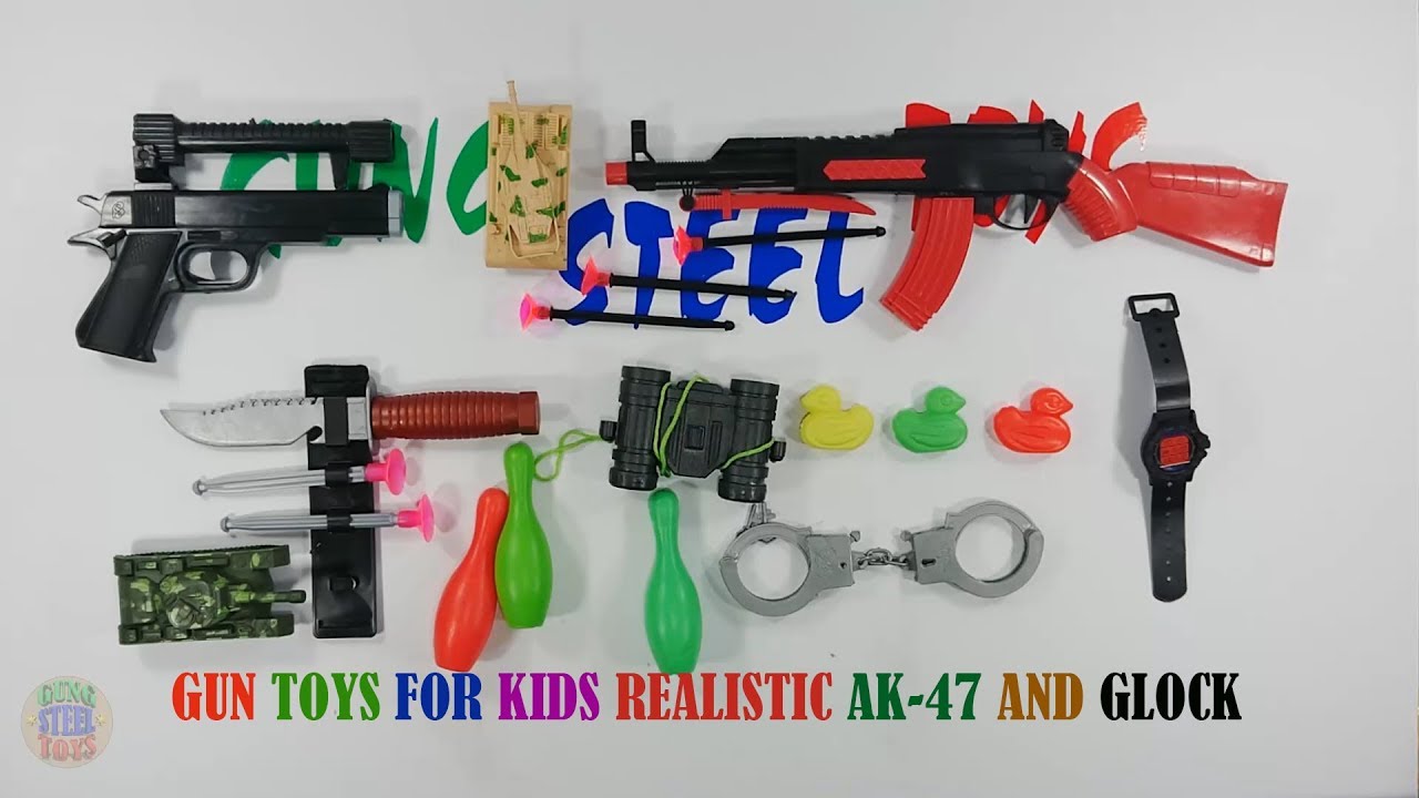 Gun Toys For Kids Playing - Ak47 And Black Glock Toys For Kids - YouTube